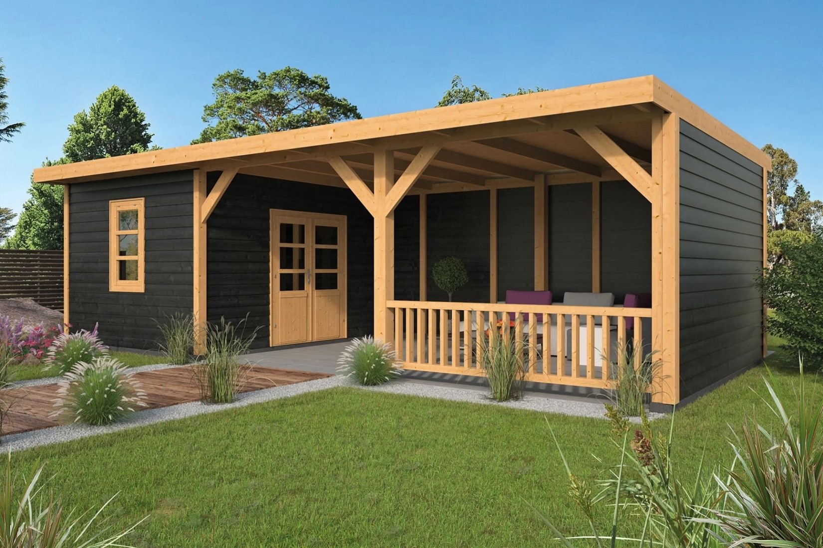 Overkapping plat Dak Nijverdal | Douglas | 900x410cm Bos-hout