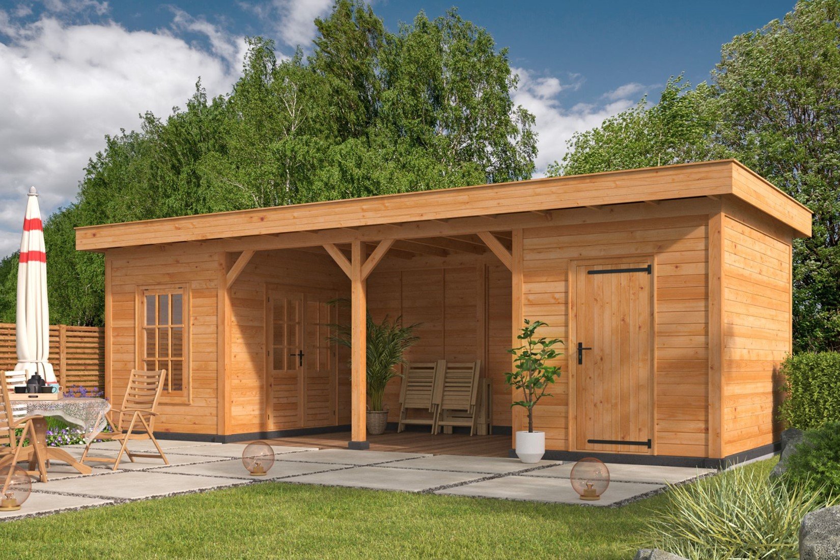 Overkapping plat dak Oslo | Type 12 L | 900x380cm | Douglas Bos-hout