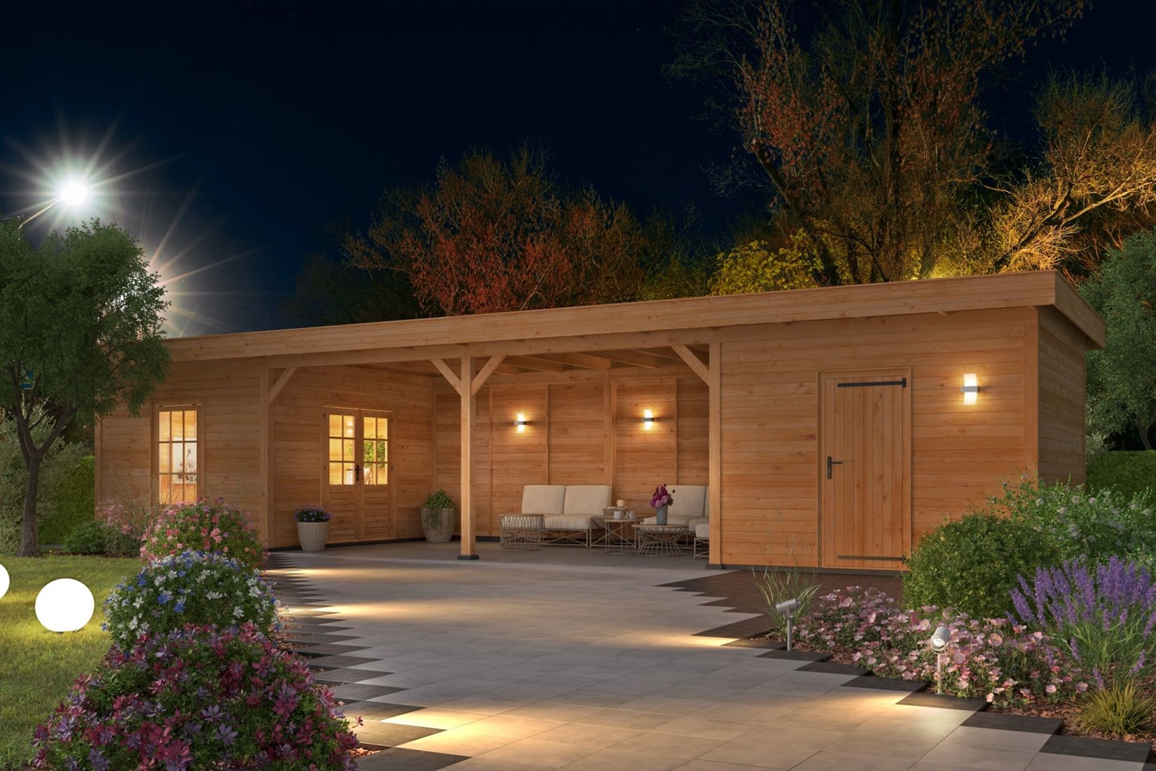 Overkapping plat dak Oslo | Type 12 XL | 1300x430cm Bos-hout